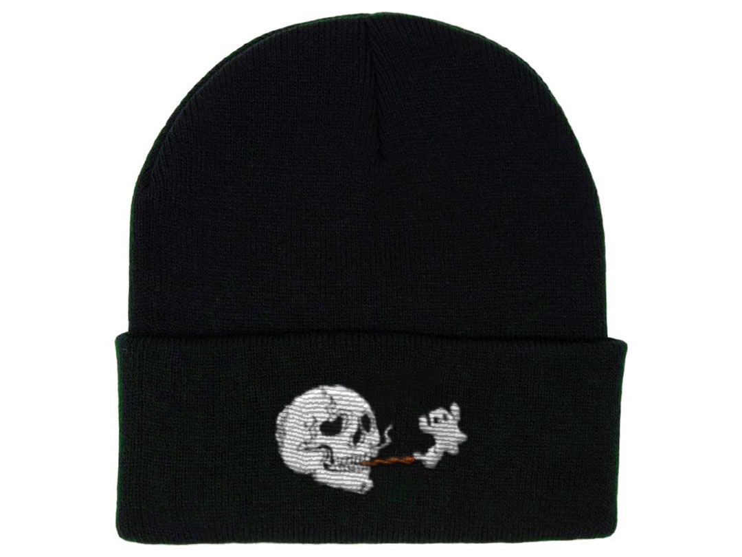 Skull Smoking A Blunt With Ghost Smoke Beanie Stoner Weed 420 Gift ...