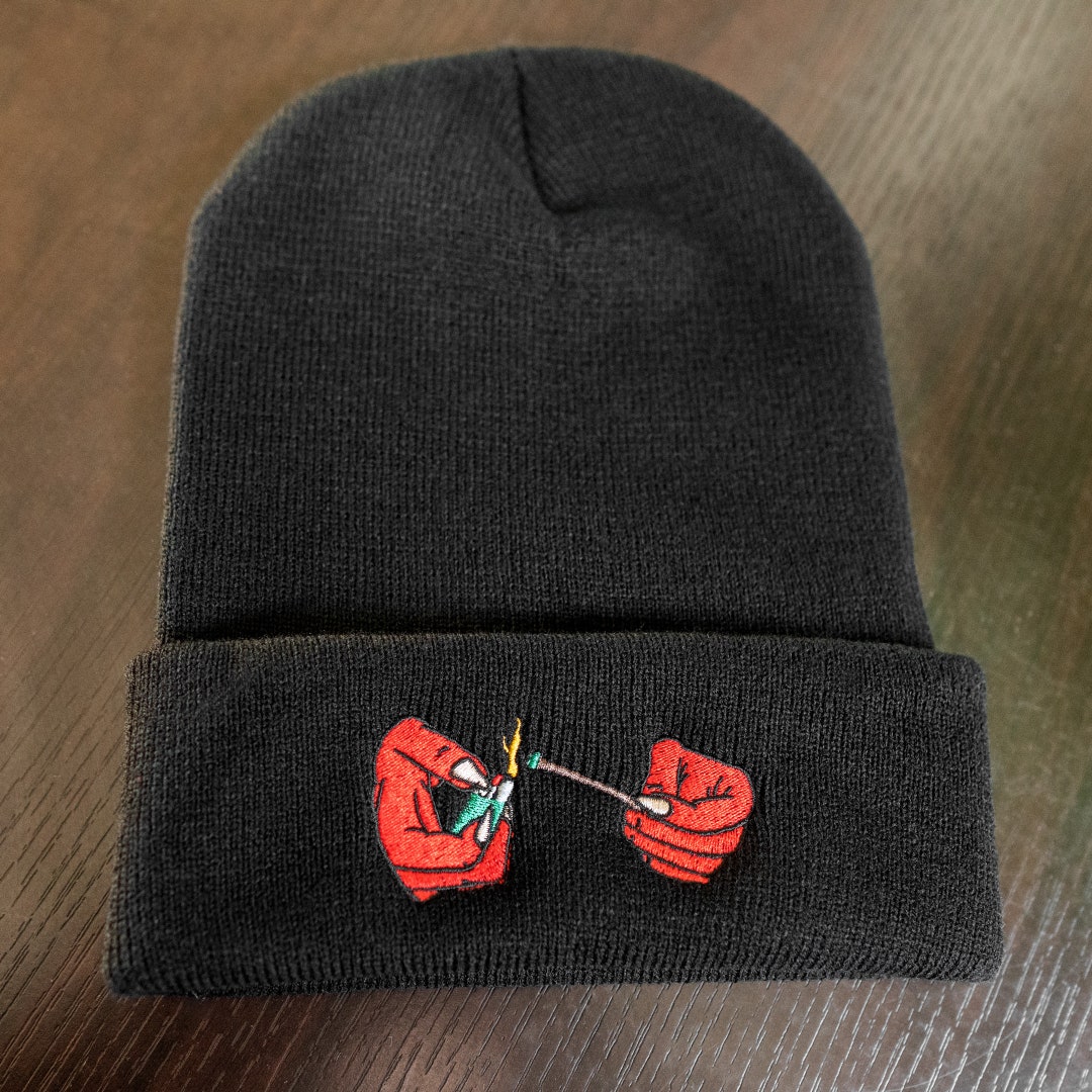 Demon Hands Lighting a Blunt Beanie | 420 Embroidered Hat | Weed Smoker ...