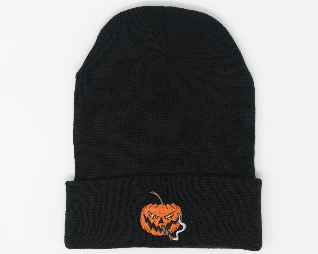 Pumpkin Smoking Blunt Beanie Embroidered 420 Weed Halloween - Etsy