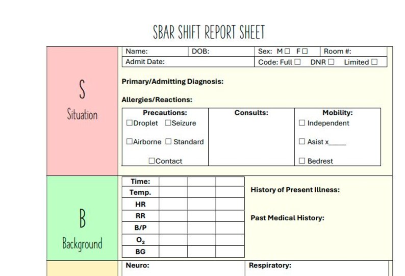 Simple SBAR Nursing Sheet - Etsy