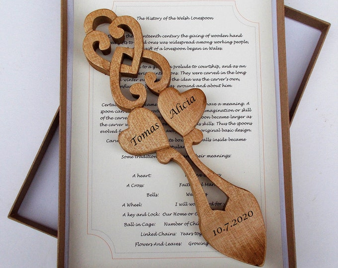 Celebratory Welsh Love Spoon Wooden Lovespoon Engraved Wedding Love ...