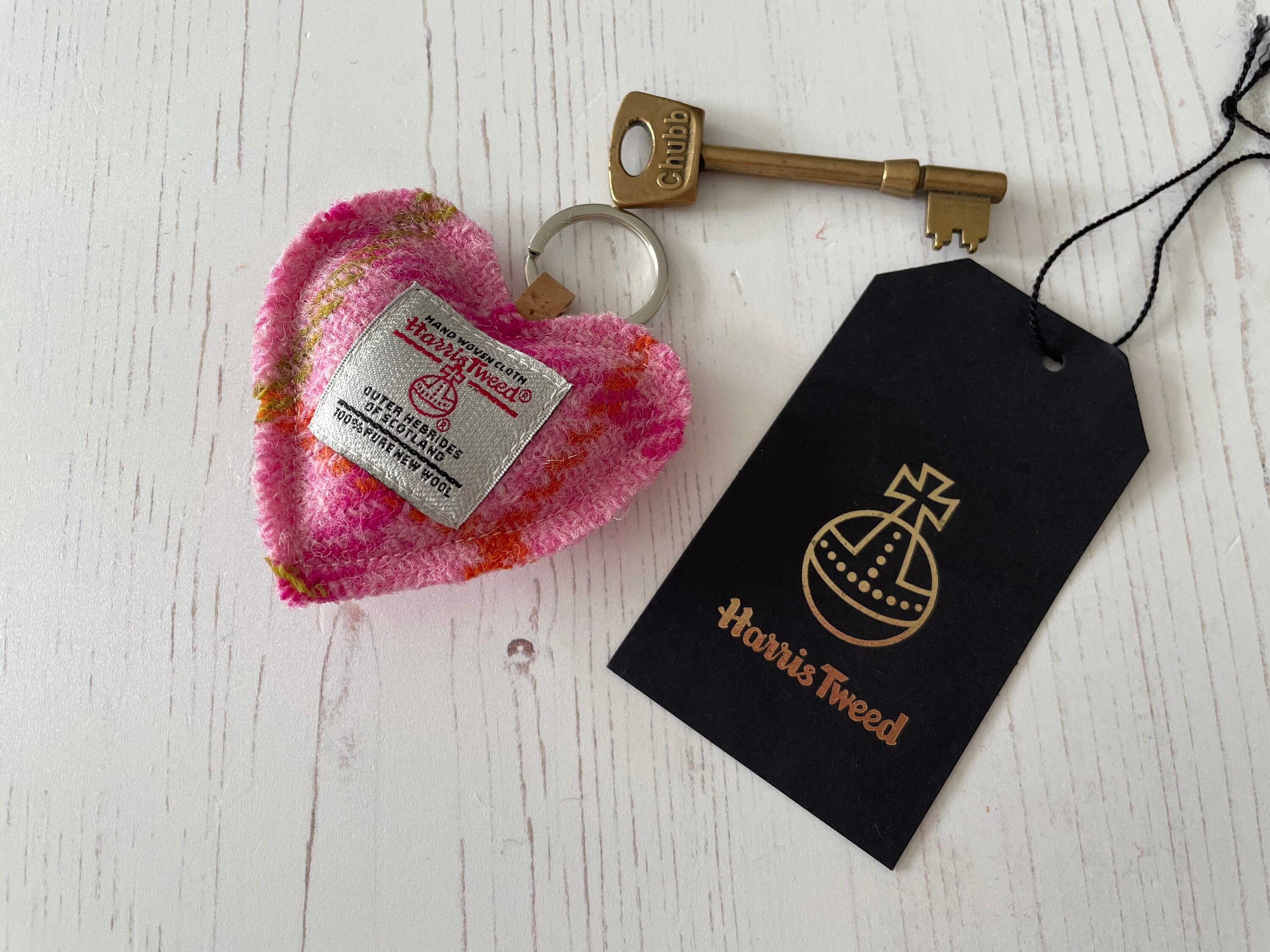 Harris Tweed Key Ring, Colourful Wool Key Fob, Heart Keychain, Rainbow ...