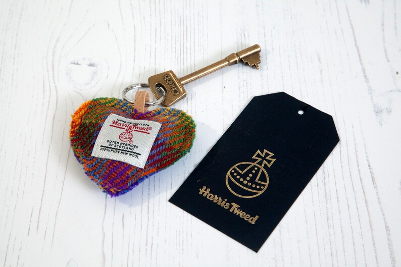 Harris Tweed Key Ring, Colourful Wool Key Fob, Heart Keychain, Rainbow ...