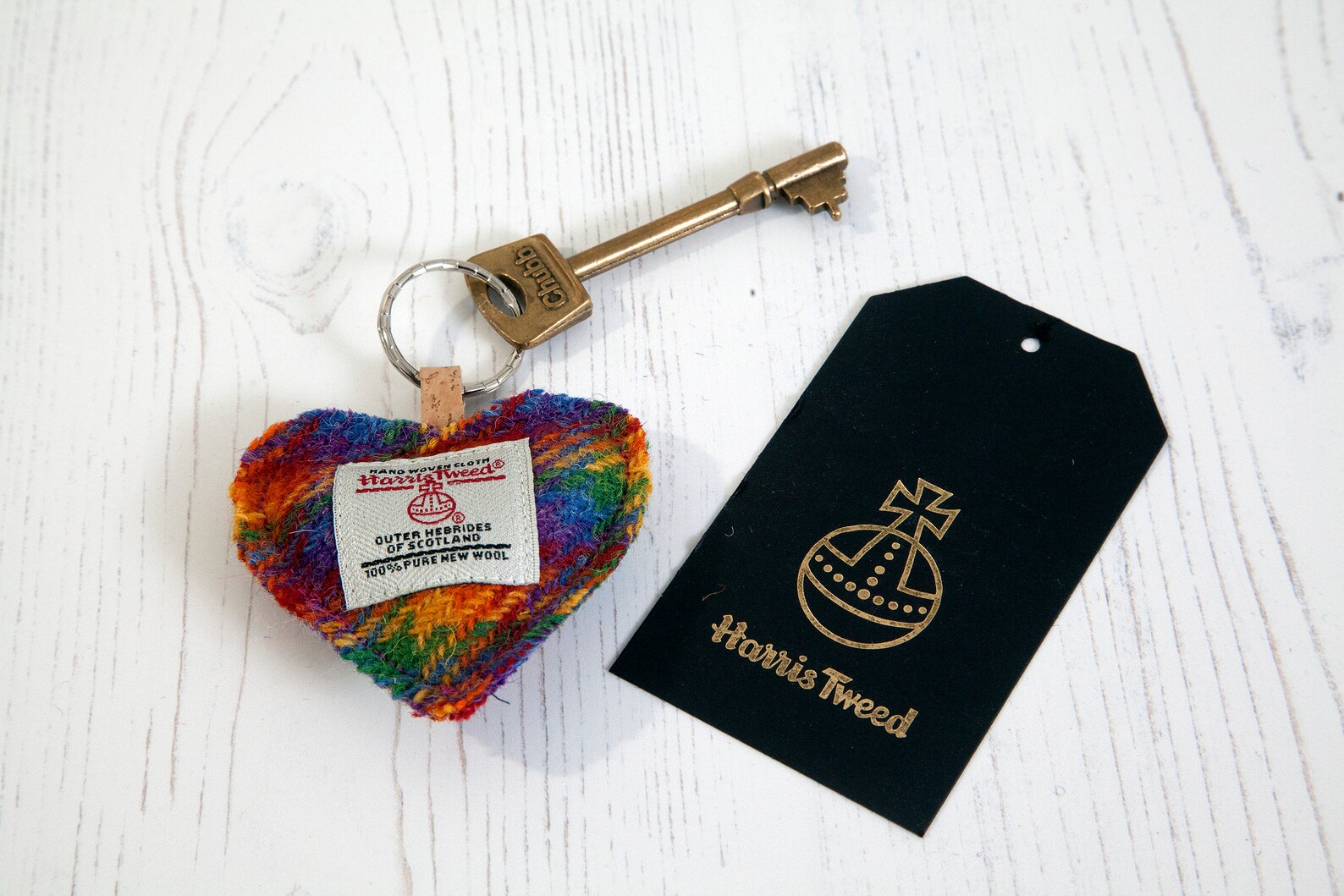 Harris tweed key ring colourful wool key fob heart | Etsy