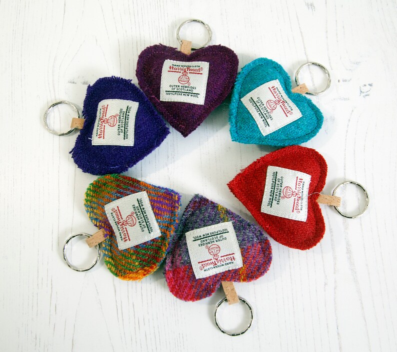 Harris Tweed Key Ring Colourful Wool Key Fob Heart Keychain | Etsy UK