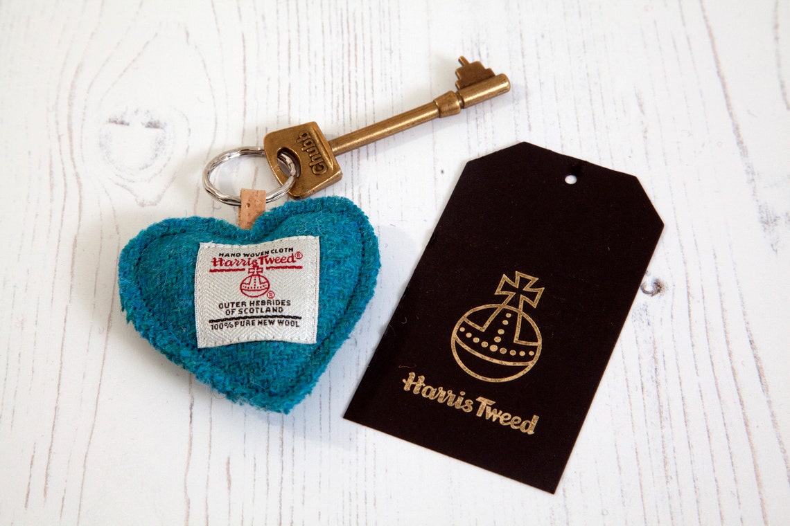 Harris tweed key ring colourful wool key fob heart | Etsy
