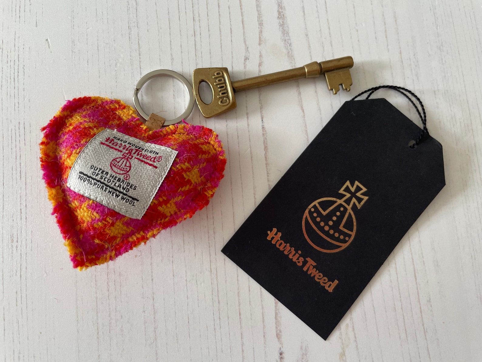 Harris Tweed Key Ring, Colourful Wool Key Fob, Heart Keychain, Rainbow ...