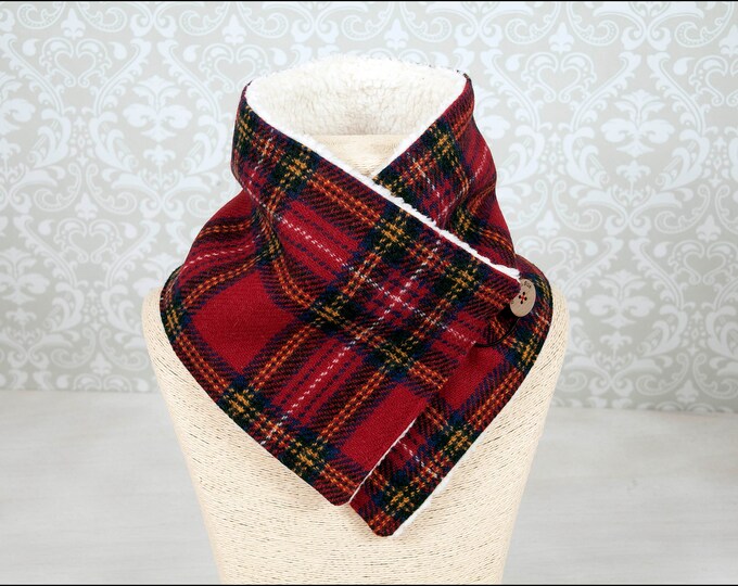 Harris Tweed Neck Warmer, Red Tartan Neck Wrap, Womens Scarf, Gift for ...