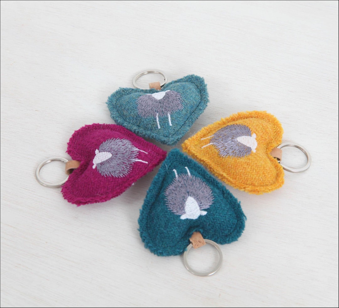 Harris Tweed Key Ring, Colourful Wool Key Fob, Heart Keychain, Herdy ...