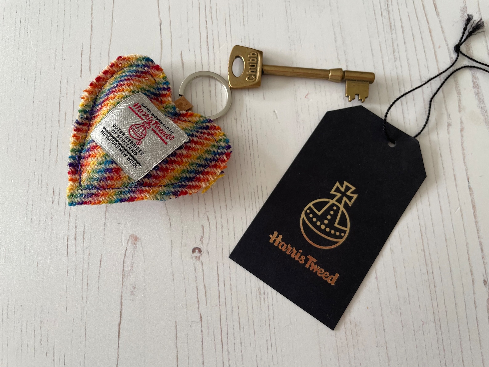 Harris Tweed Key Ring, Colourful Wool Key Fob, Heart Keychain, Rainbow ...