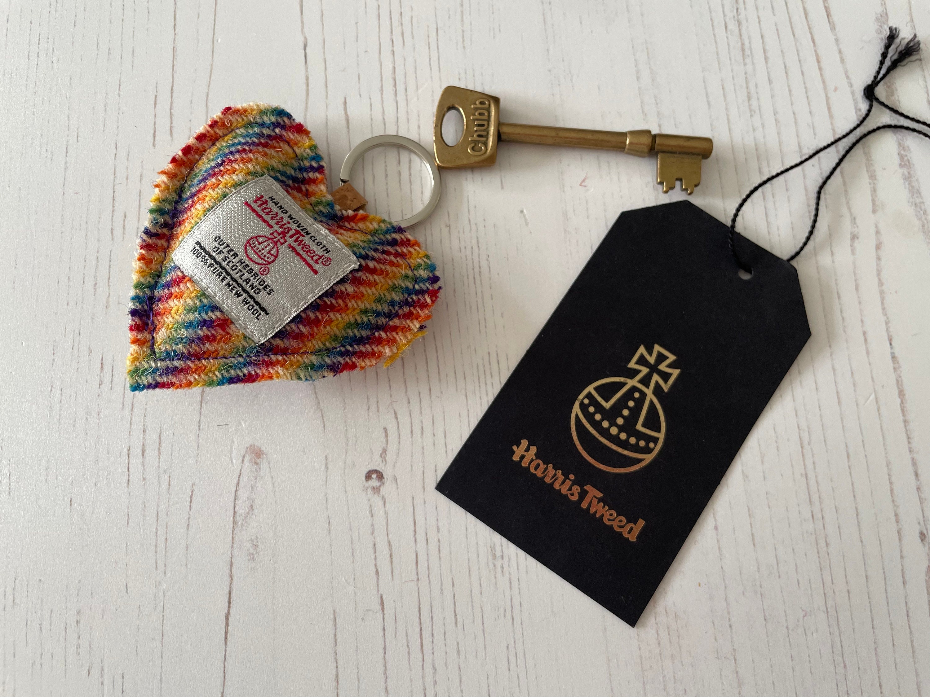 Harris Tweed Key Ring, Colourful Wool Key Fob, Heart Keychain, Rainbow ...
