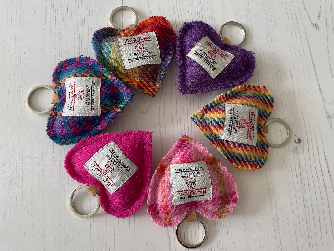 Harris Tweed Key Ring, Colourful Wool Key Fob, Heart Keychain, Rainbow ...
