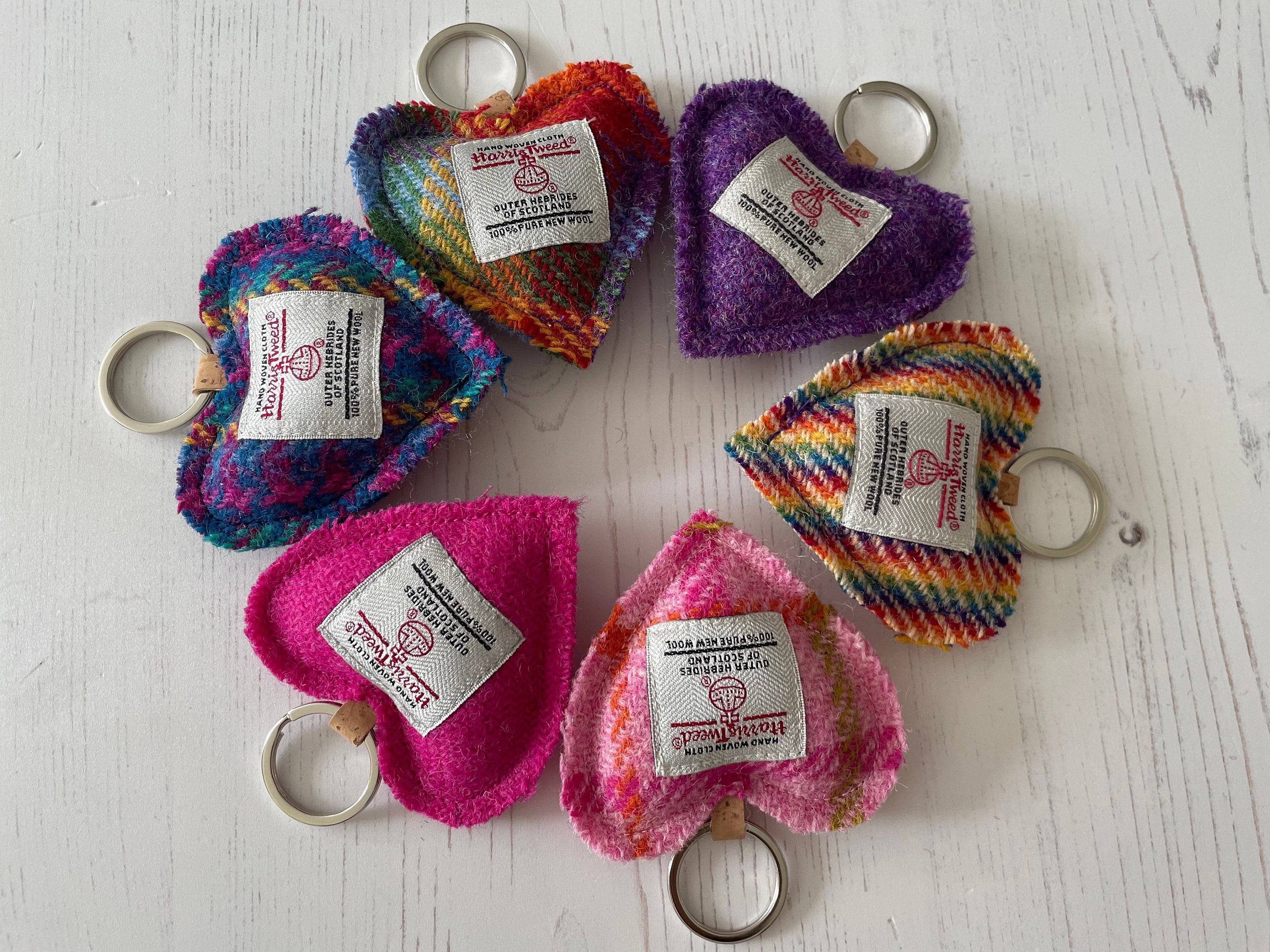 Harris Tweed Key Ring, Colourful Wool Key Fob, Heart Keychain, Rainbow ...