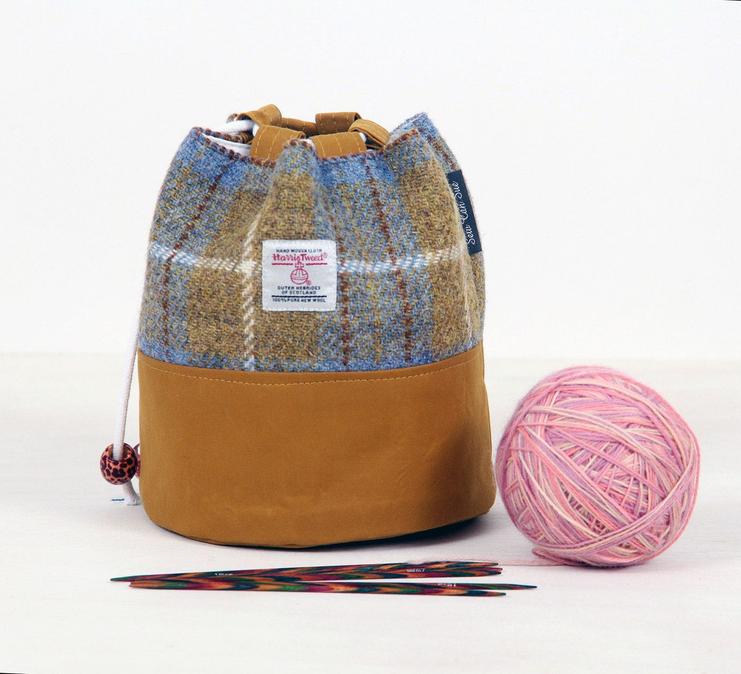 Small Drawstring Project Bag, Harris Tweed Sock Sack, Gift for Knitter ...