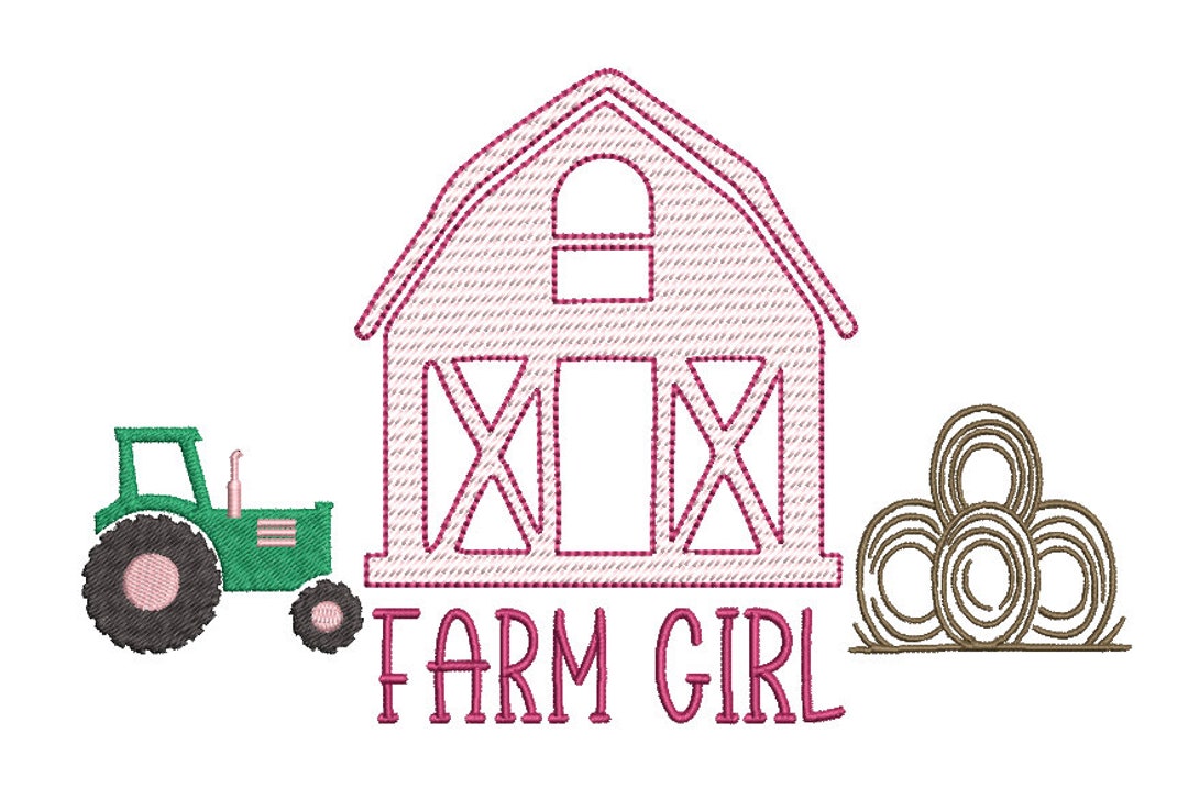 Farm Girl Embroidery, Farm Trio Embroidery Design, Girl Tractor ...