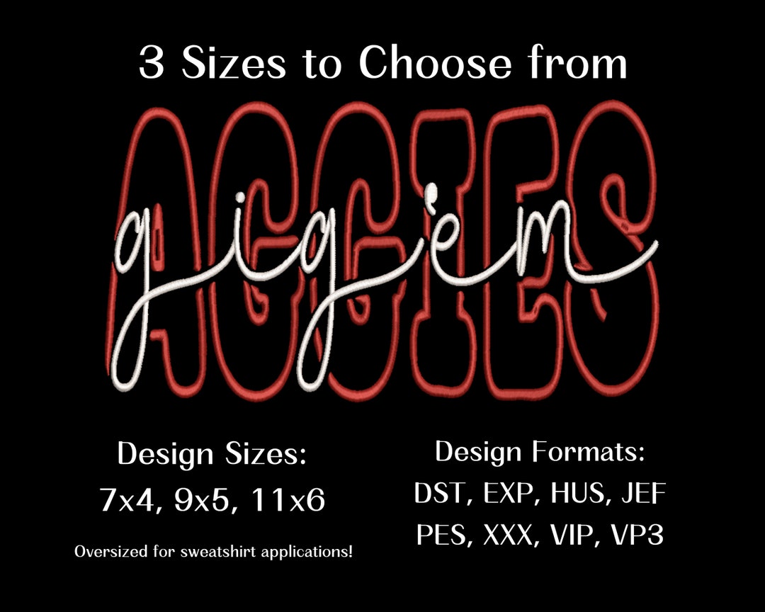 Aggies Embroidery, Texas A&M Embroidery, Gig'em Embroidery, Texas ...