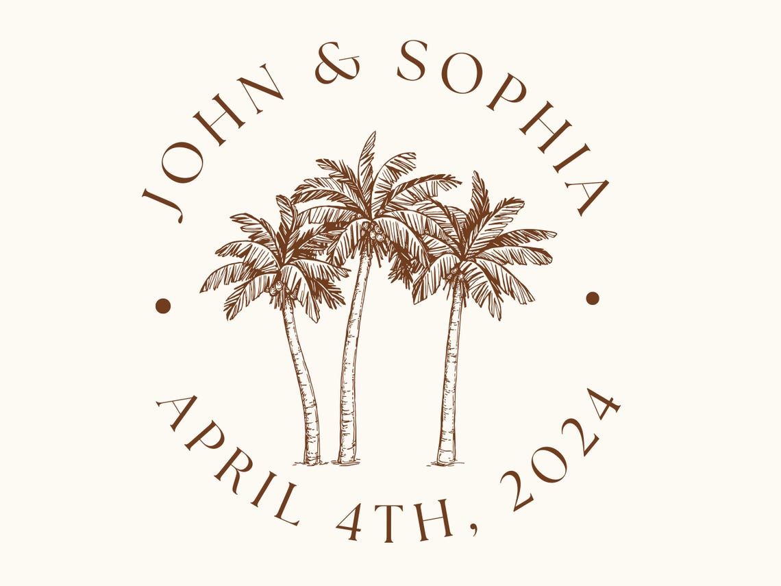 Palm Tree Wedding Logo for Invitation Beach Wedding, Hawaiian Wedding ...