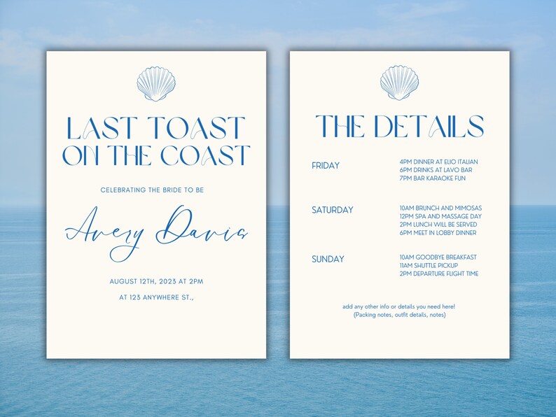Coastal Bachelorette Itinerary and Invitation Template, Last Toast on ...