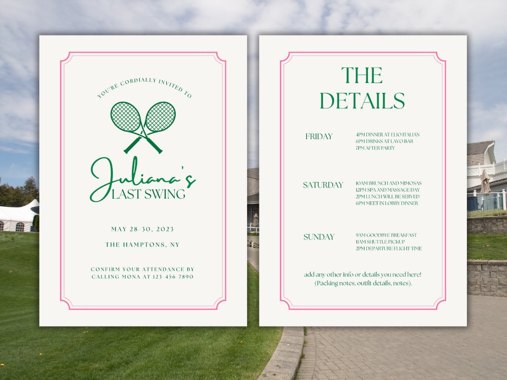 Country Club Theme Bachelorette Itinerary and Invitation Template ...