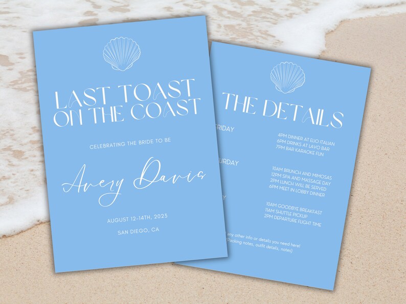 Coastal Bachelorette Itinerary and Invitation Template, Last Toast on ...