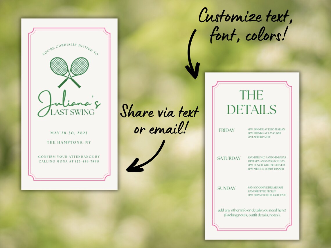 Country Club Theme Bachelorette Itinerary and Invitation Template ...