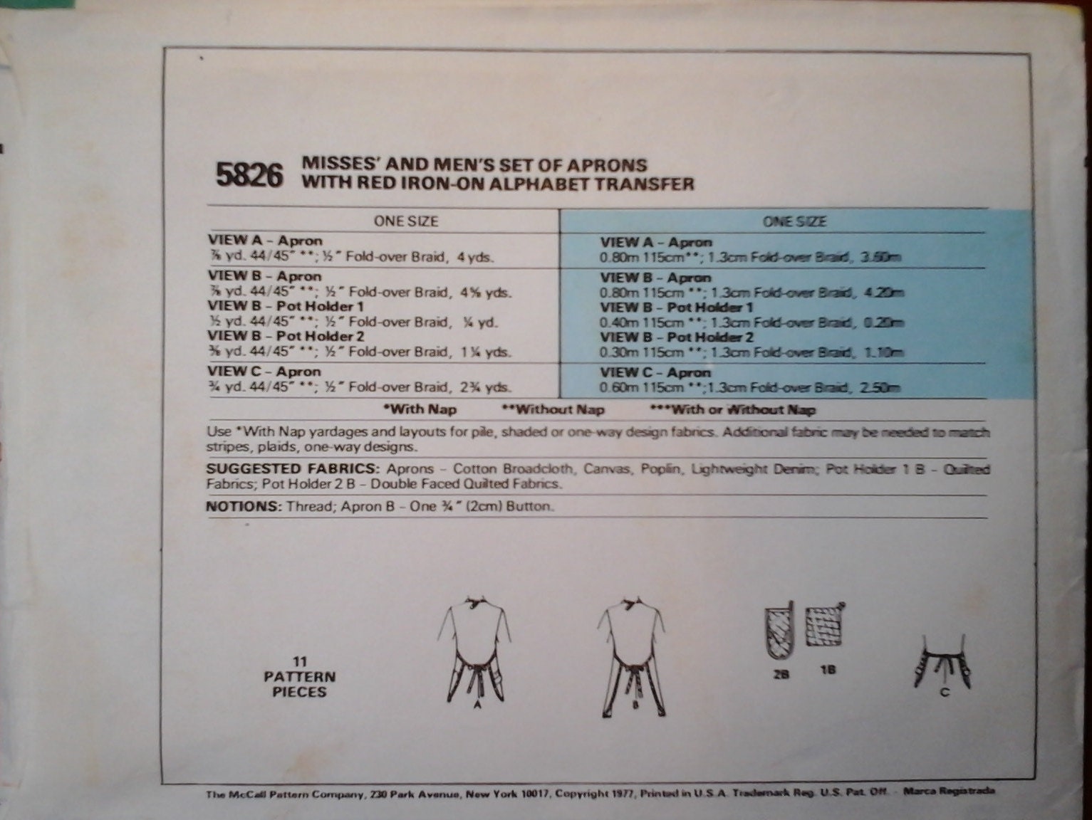 Vintage McCall's 5826 Set of Aprons & Potholder Pattern UNCUT, monogram ...