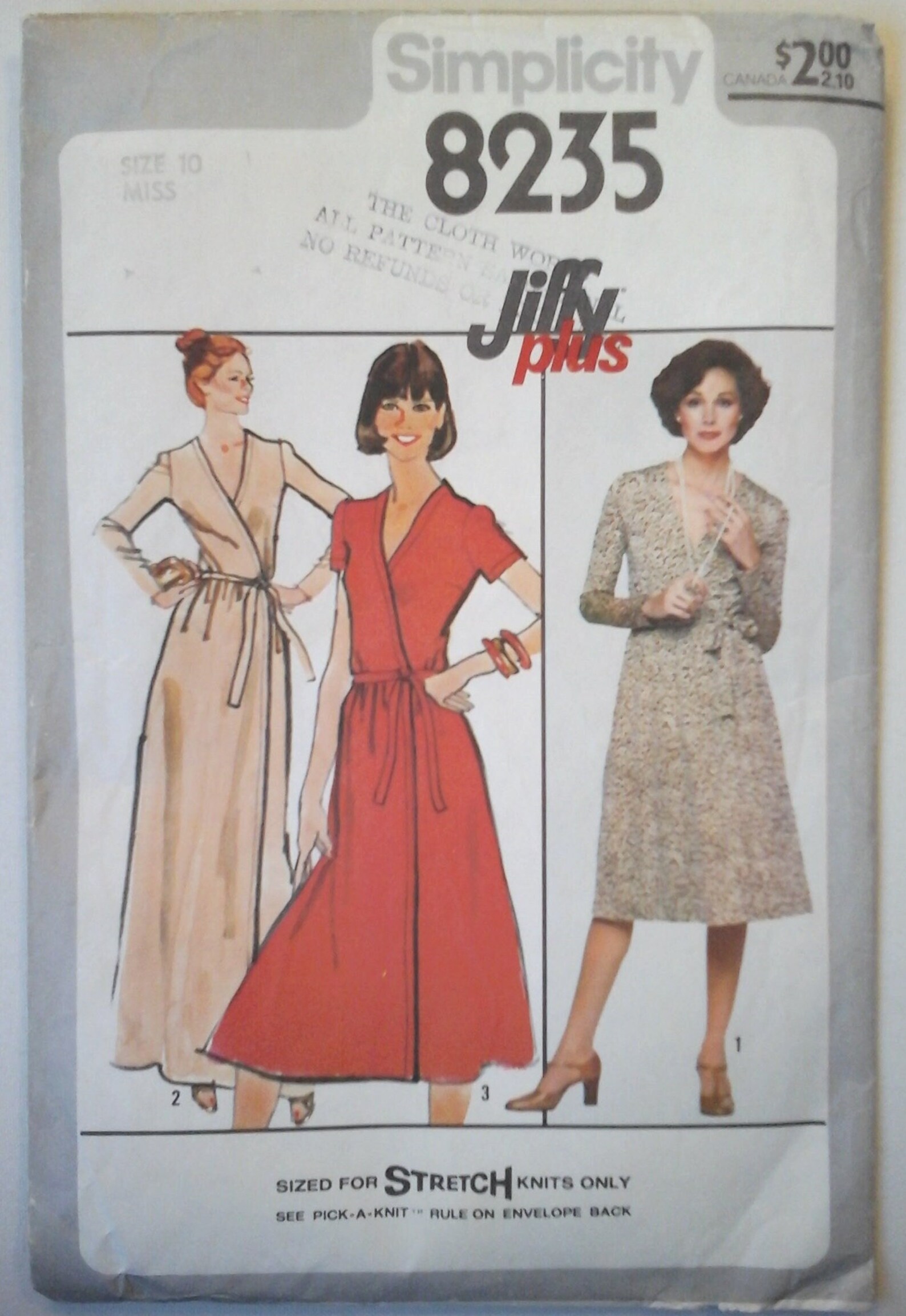 70s Simplicity 8235 Front Wrap Dresses Pattern, Size 10, Bust 32.5 ...