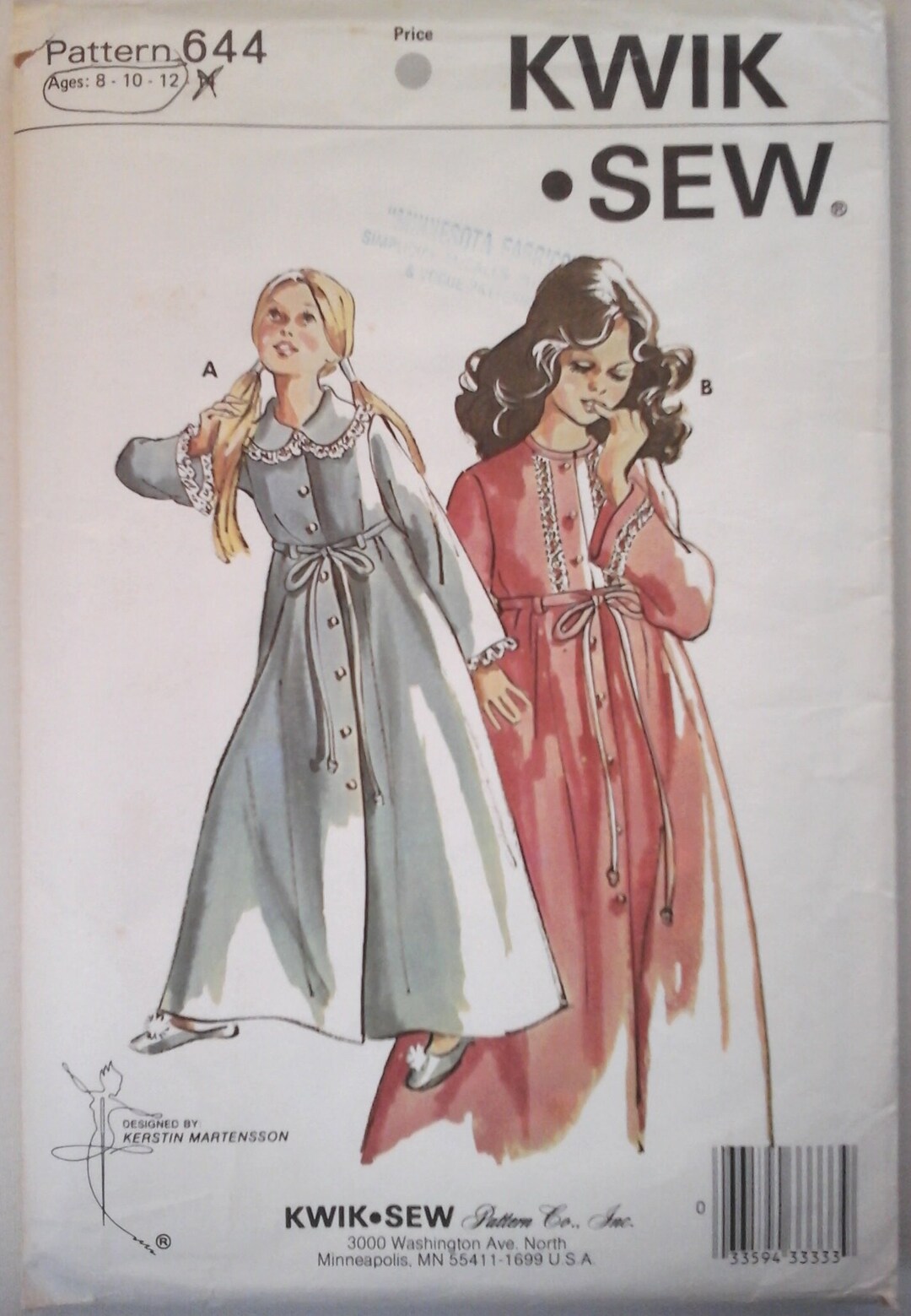 Kwik Sew 644 Girls Robes Pattern, Size 8-10-12, Vintage 70s Empire ...