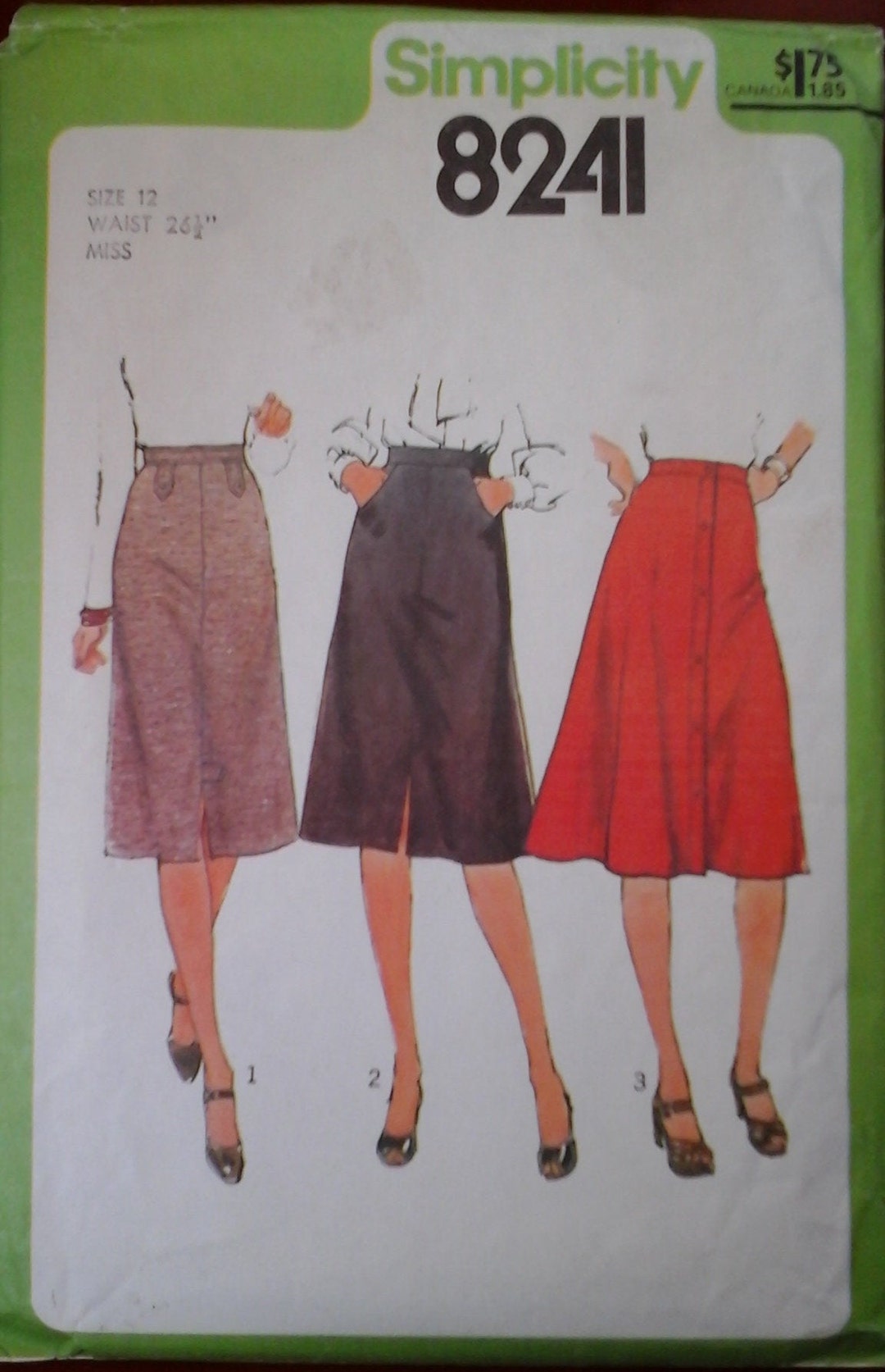 1977 Simplicity 8241 A-line Skirts and Straight Skirt Pattern, Size 12 ...