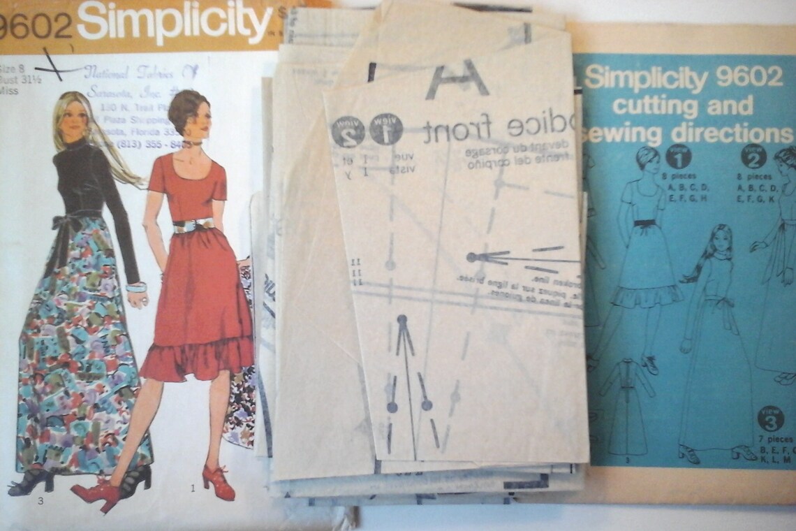 Vintage Simplicity 9602 Maxi or Midi Evening Dress Pattern, Size 8 ...