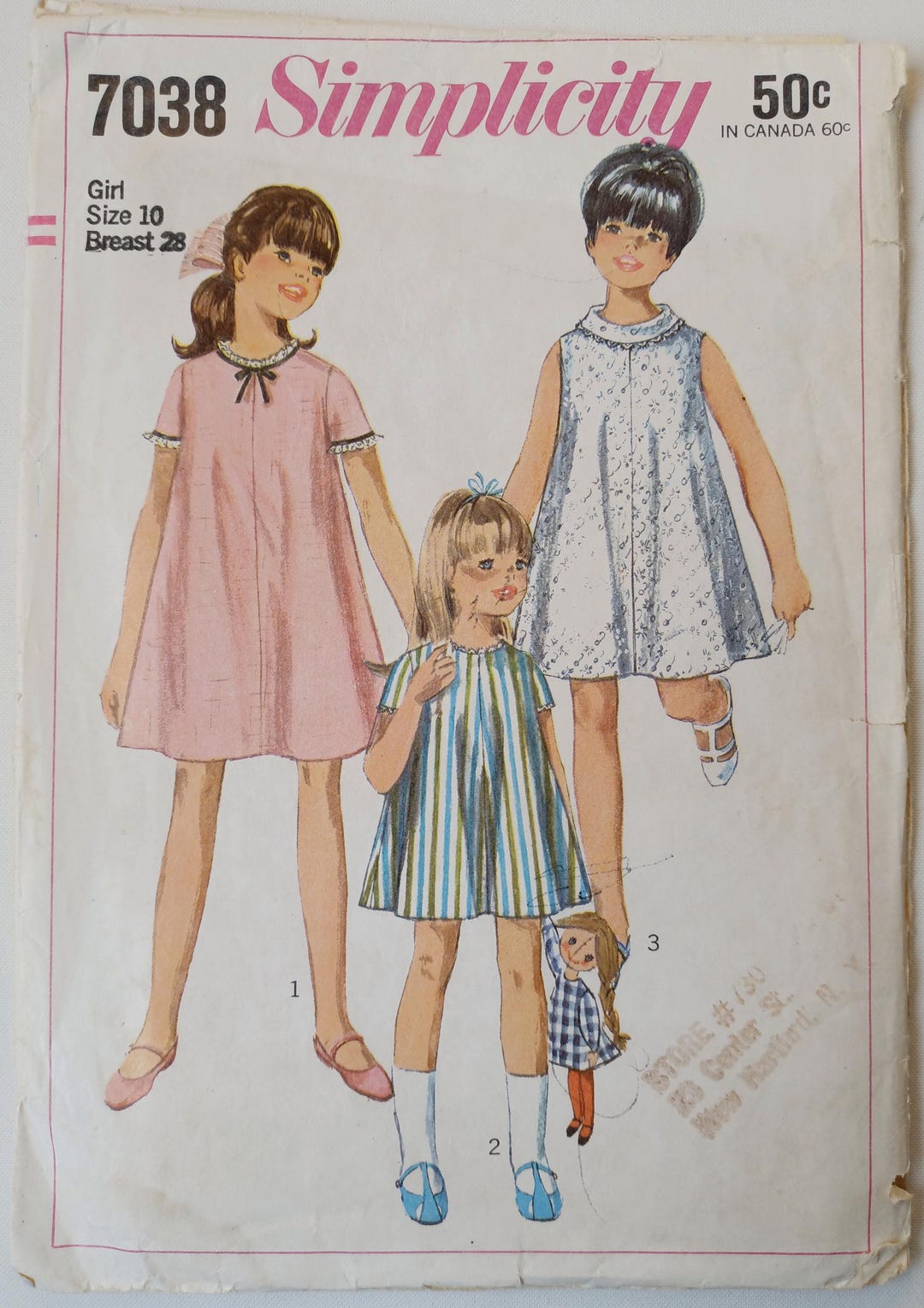 Simplicity 7038 Girls Dresses Pattern, Size 10, 1960s Vintage Girl ...