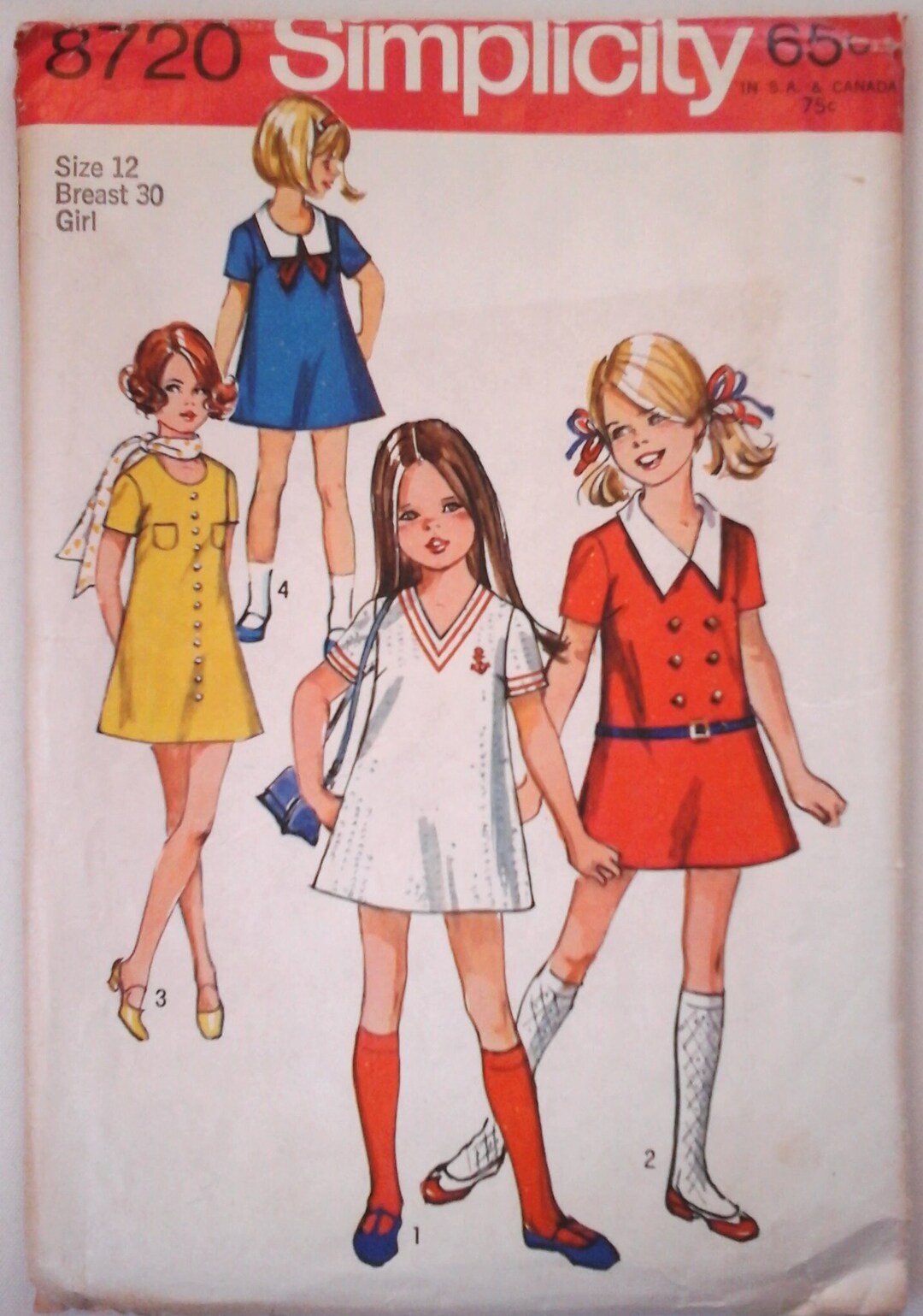 Simplicity 8720 Girls Easy Dress With Collar Variations Pattern, Size ...