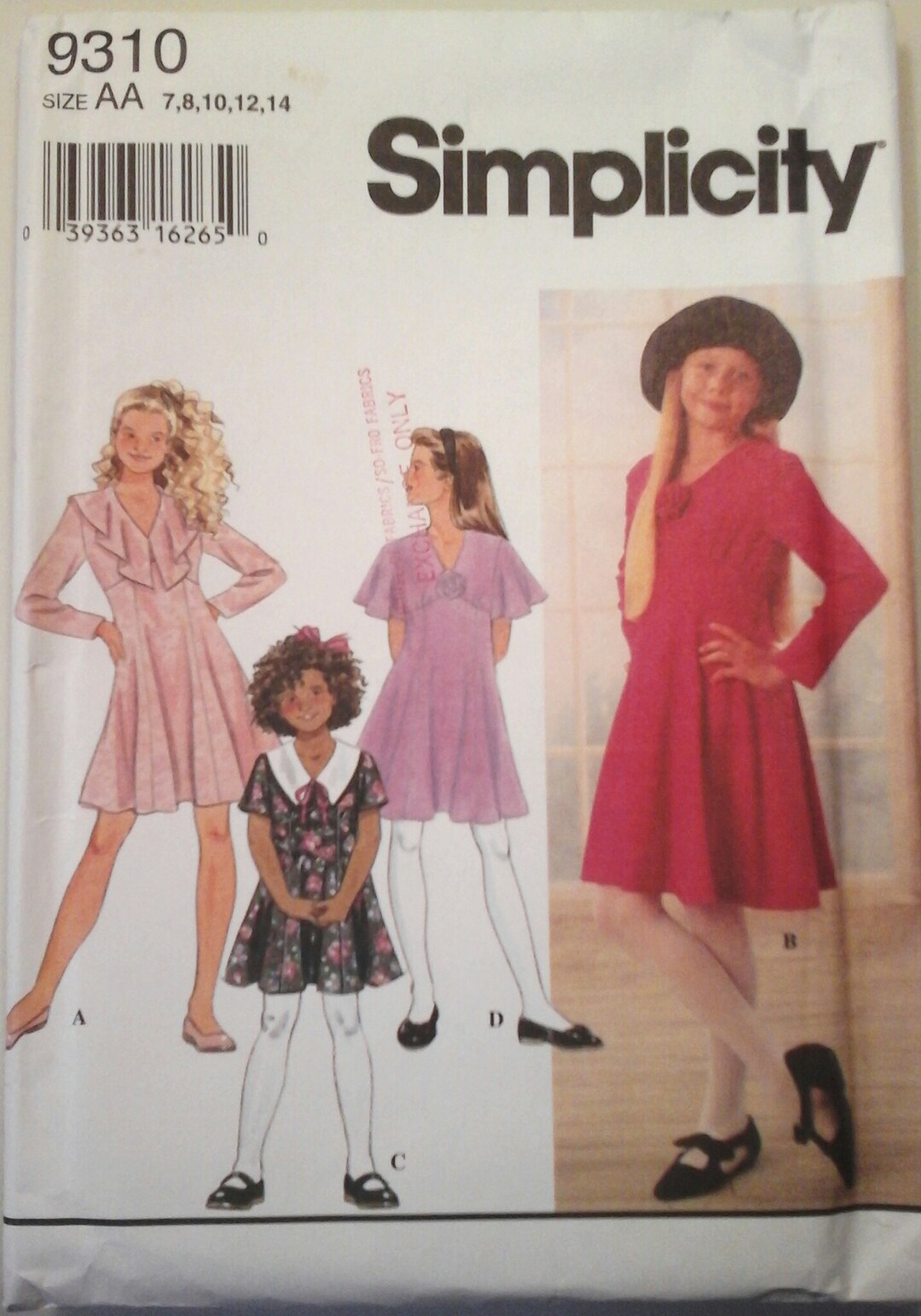 FF Simplicity 9310 Girls Empire Waist Dress Pattern, Size 7-8-10-12-14 ...