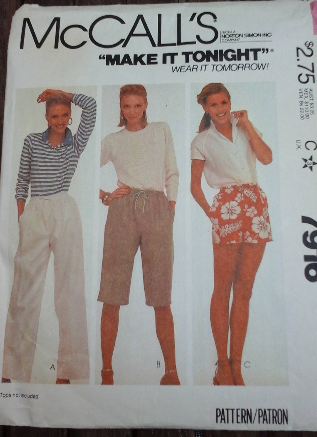 80s Mccall's 7916 Misses Pants or Shorts Sewing Pattern, Size 9-10 ...