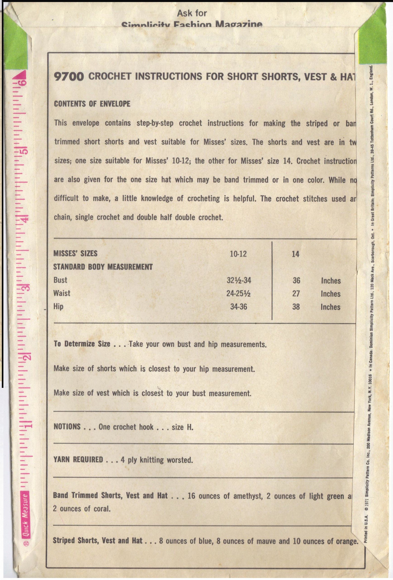 PDF Vintage 70s Simplicity 9700 Crochet Shorts Vest and Hat - Etsy