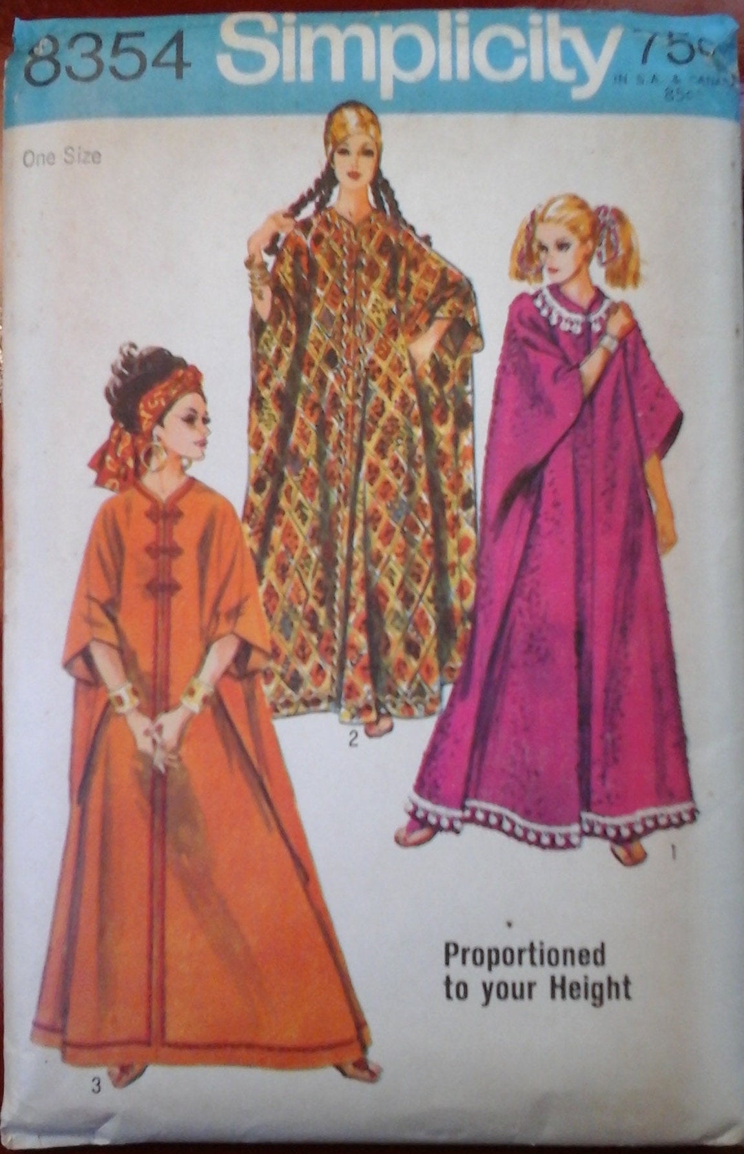 FF Simplicity 8354 Misses Caftan Pattern, One Size, 1960s Sewing Pattern, Vintage Simplicity ...