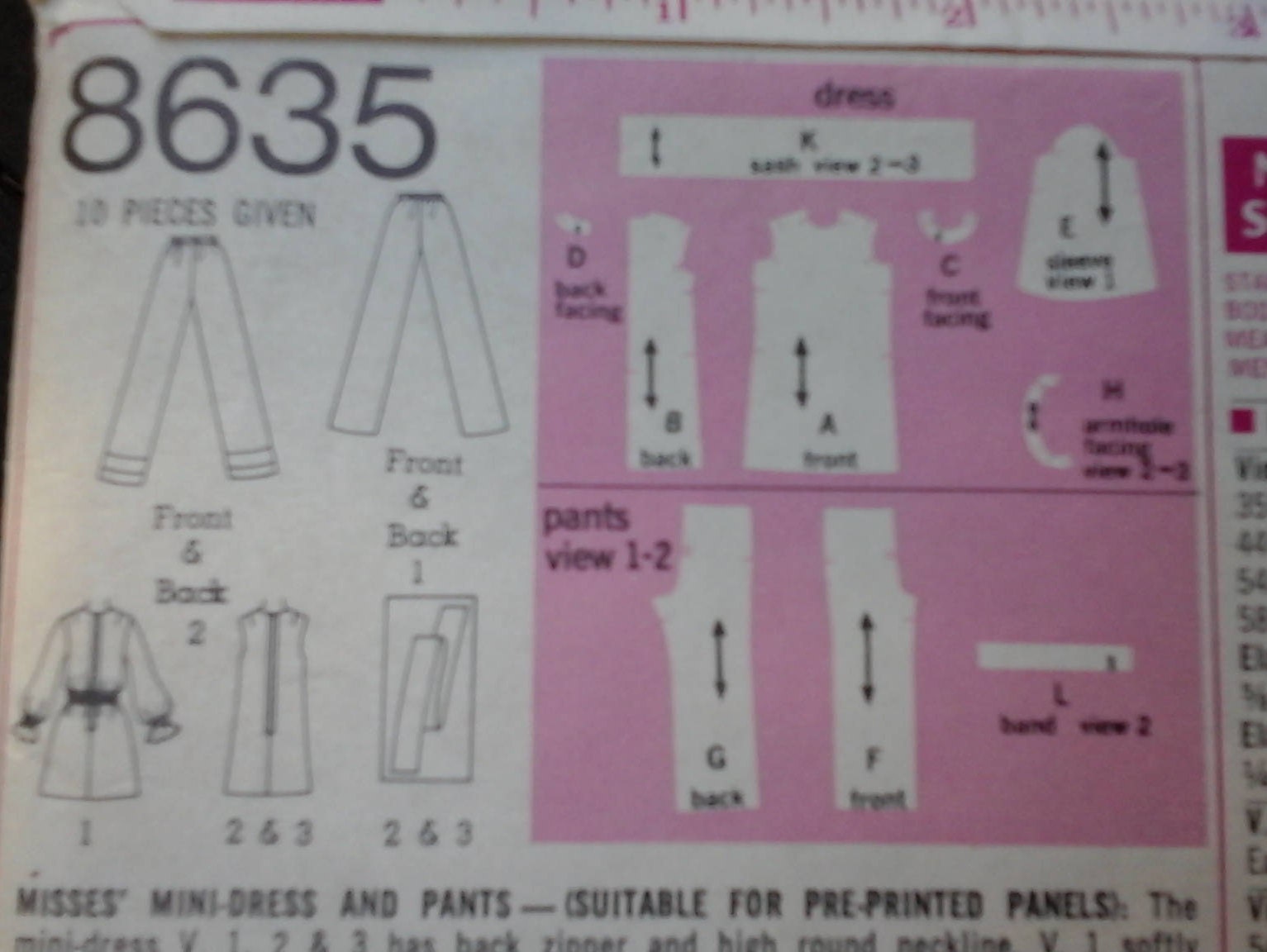 1960s Simplicity 8635 Mini-dress and Pants Pattern Size 8 - Etsy