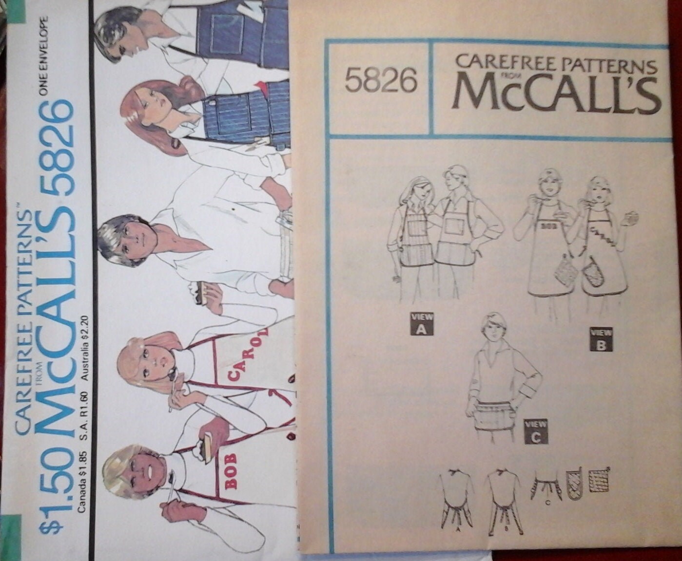 Vintage McCall's 5826 Set of Aprons & Potholder Pattern UNCUT, monogram ...