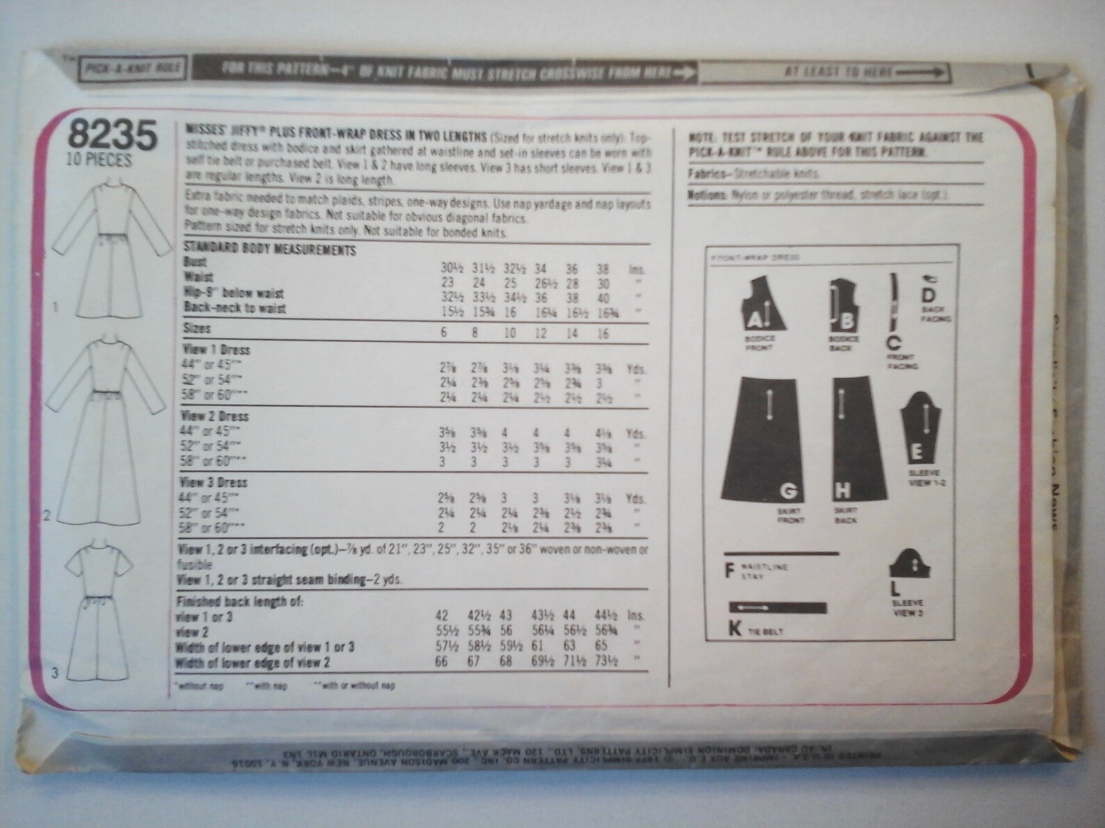 70s Simplicity 8235 Front Wrap Dresses Pattern, Size 10, Bust 32.5 ...