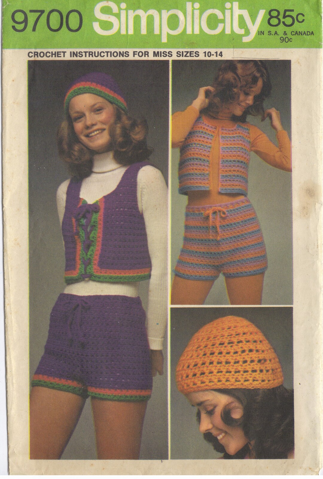 PDF Vintage 70s Simplicity 9700 Crochet Shorts, Vest and Hat Pattern ...