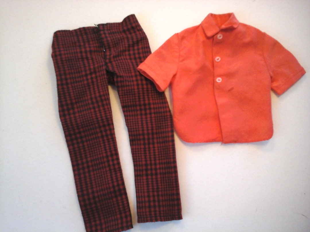 Original 1970s Ken Doll Orange Dress Shirt and Red Plaid Pants Clothes ...