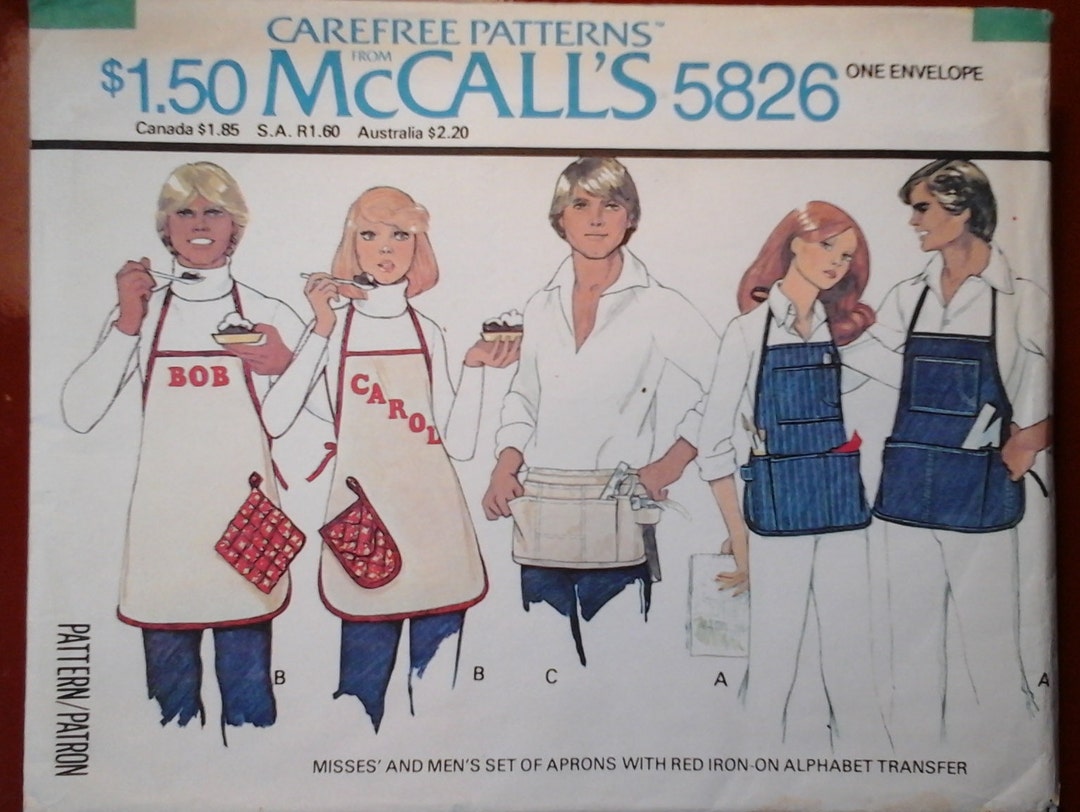 Vintage Mccall's 5826 Set of Aprons & Potholder Pattern UNCUT, Monogram ...