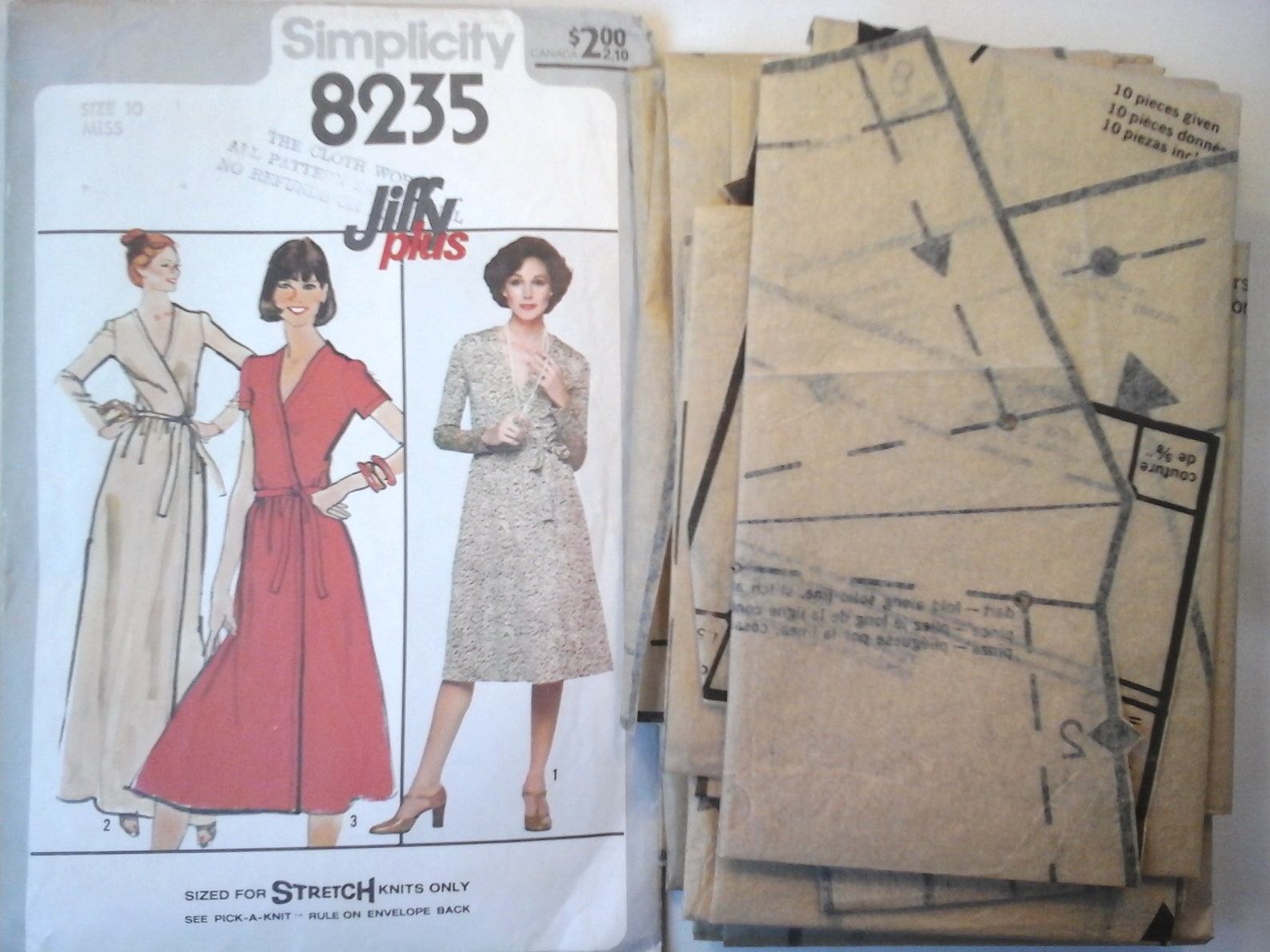 70s Simplicity 8235 Front Wrap Dresses Pattern, Size 10, Bust 32.5 ...