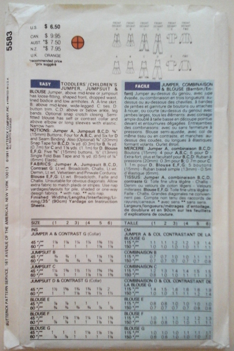 Butterick 5583 Childrens and Girls Jumpsuit or Romper Pattern, Sizes 4 ...