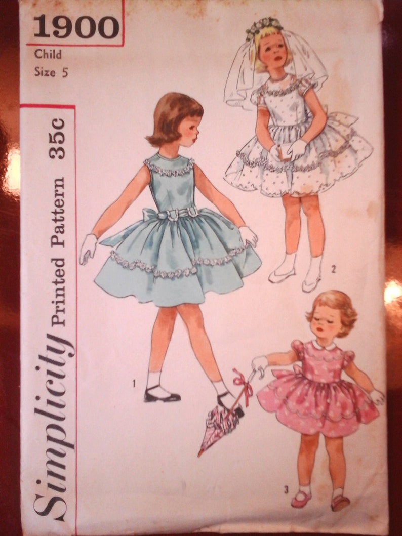 50s Simplicity 1900 Girls Dress Pattern, Size 5 Vintage 50s Girls Dresses, Fancy Child Dresses ...
