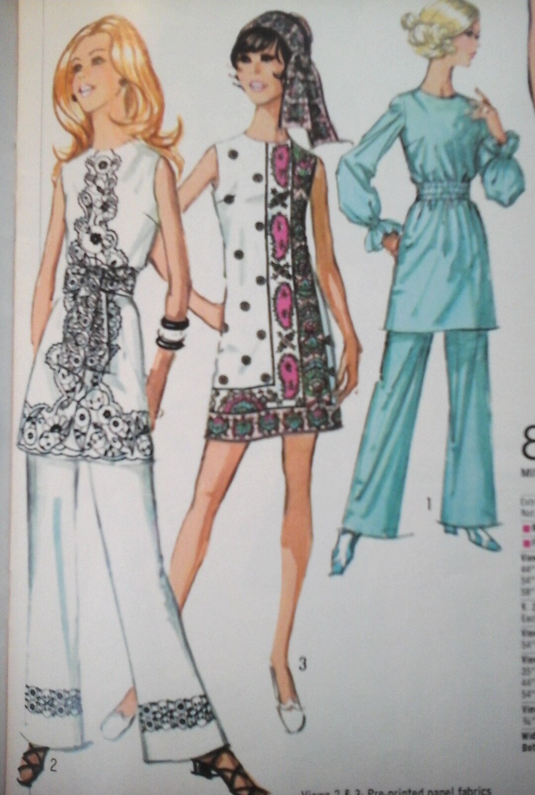 1960s Simplicity 8635 Mini-dress and Pants Pattern, Size 8, Bust 31.5 ...