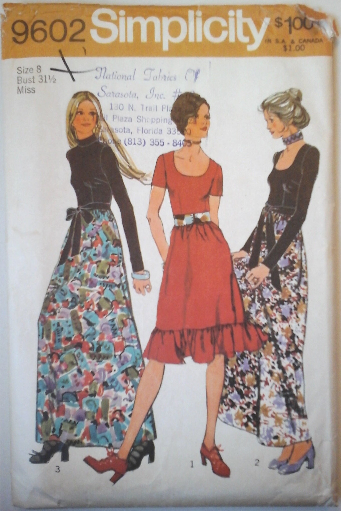Vintage Simplicity 9602 Maxi or Midi Evening Dress Pattern, Size 8 ...