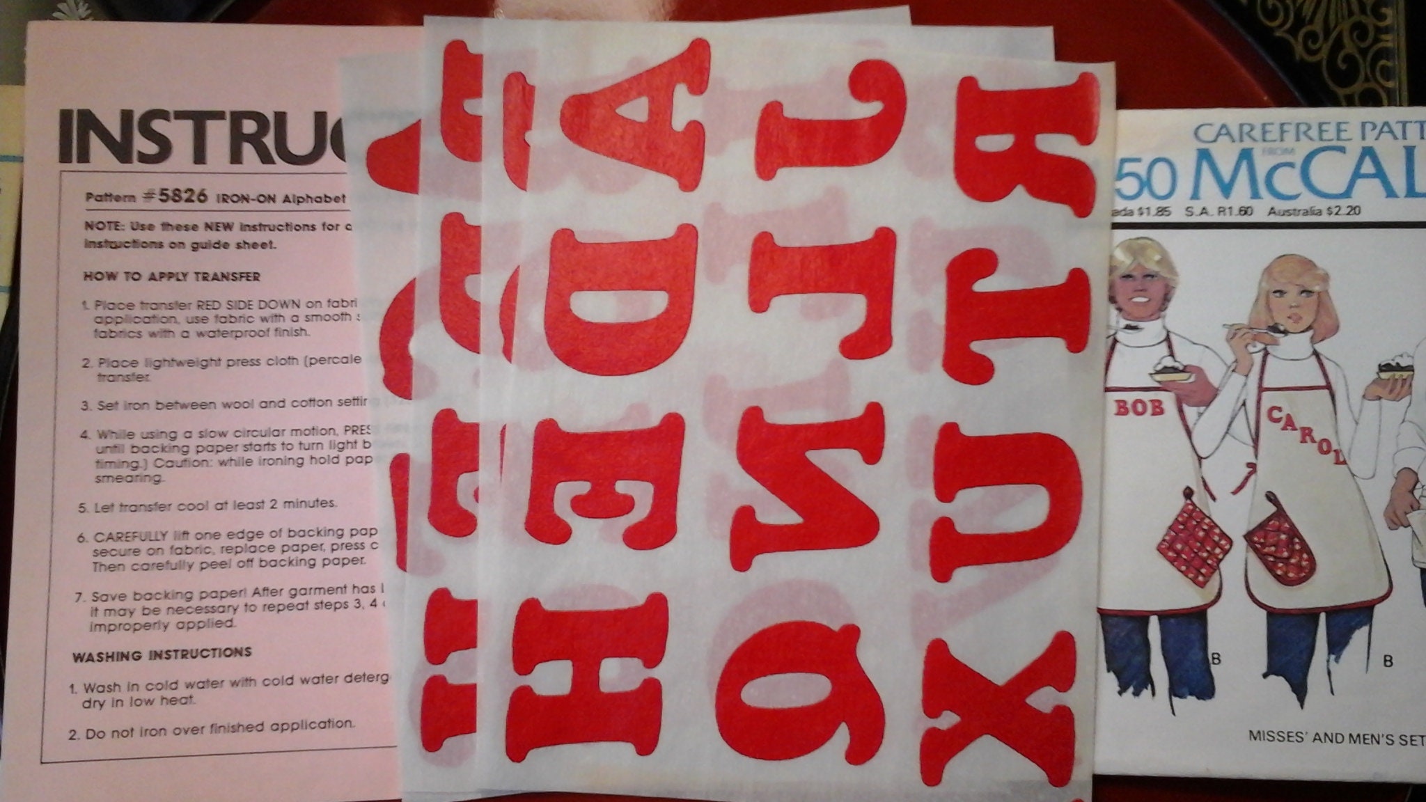 Vintage McCall's 5826 Set of Aprons & Potholder Pattern UNCUT, monogram ...