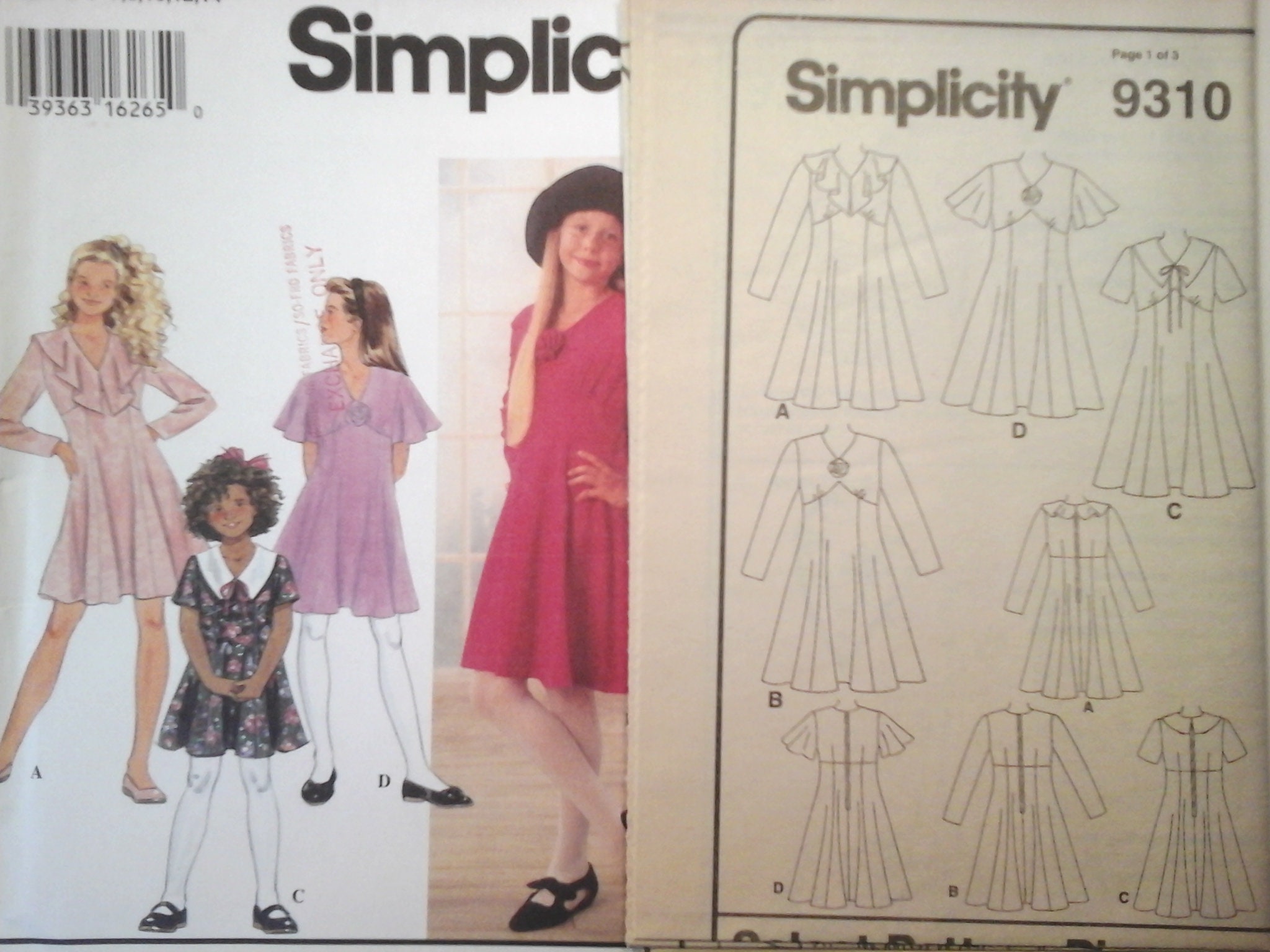 FF Simplicity 9310 Girls Empire Waist Dress Pattern Size - Etsy