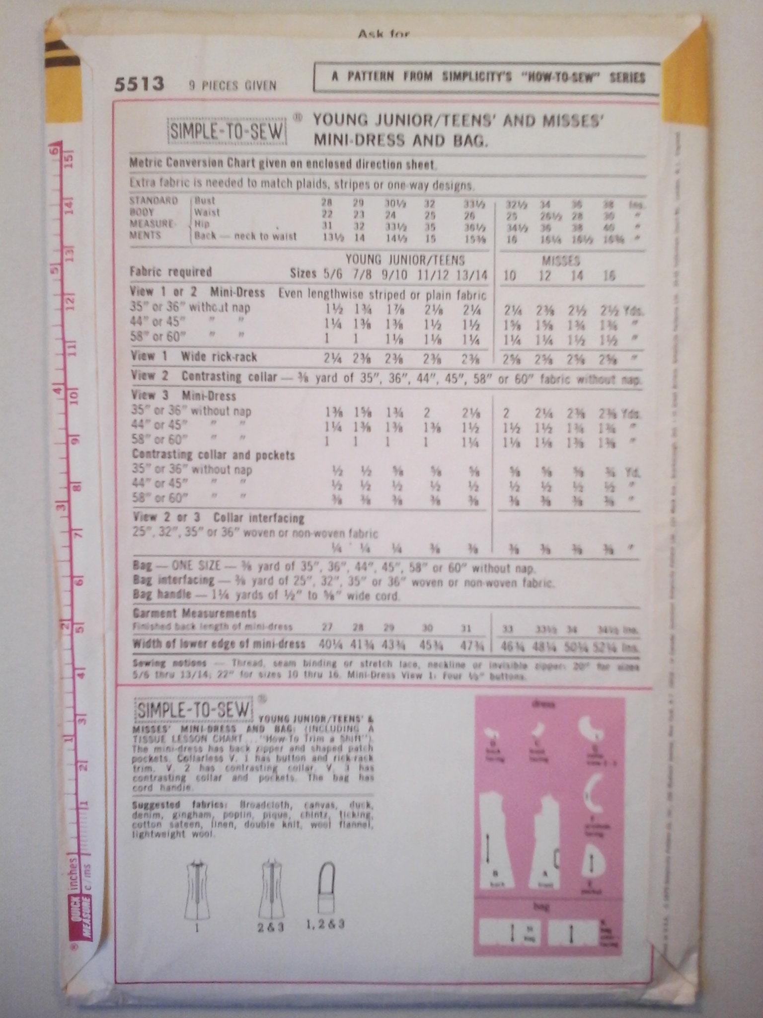 FF Simplicity 5513 Teen/girl Mini Dress With Collar & Matching Purse ...